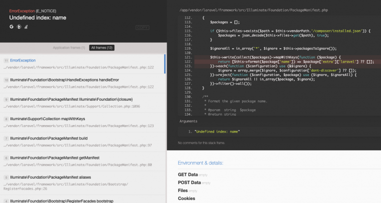 Laravel が急に動かなくなった Late 2020。Undefined index: name 編 – そらもうあれよ