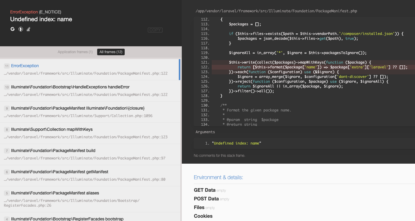 Laravel が急に動かなくなった Late 2020。Undefined index: name 編 – そらもうあれよ